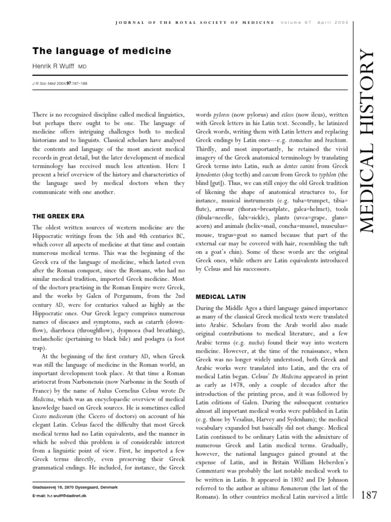 Wulff, 2004, The Language of Medicine (Paper) | PDF | Latin | English ...