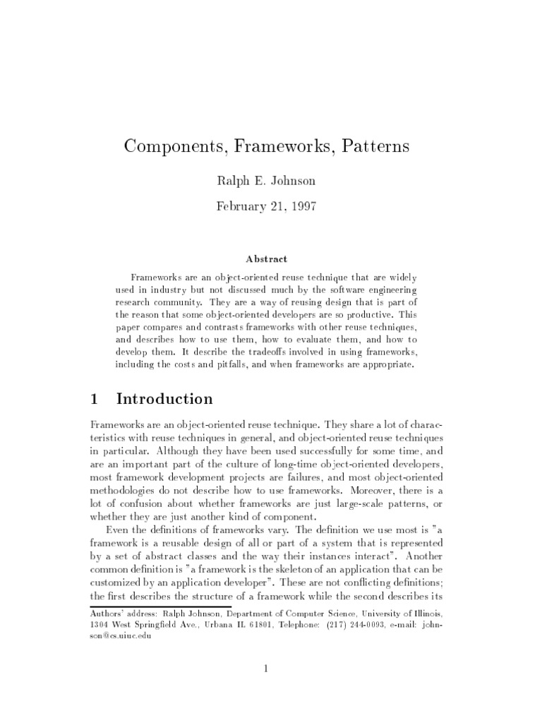 Components, Frameworks, Patterns Ralph E. Johnson | PDF | Class (Computer Programming ...