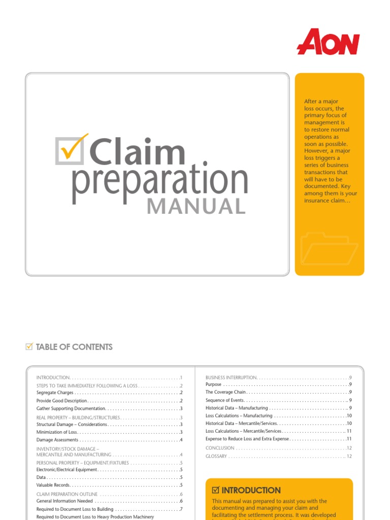 Claim Preparation Manual | Insurance | Inventory