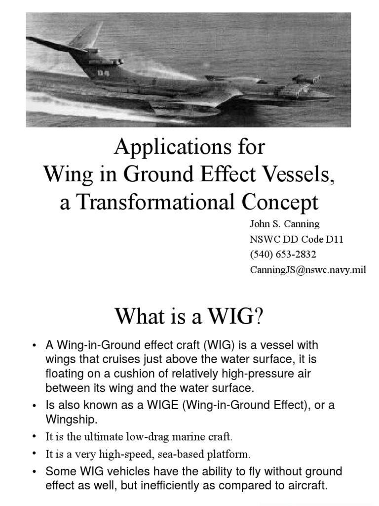 Applications For Wing in Ground Effect Vessels, A Transformational ...