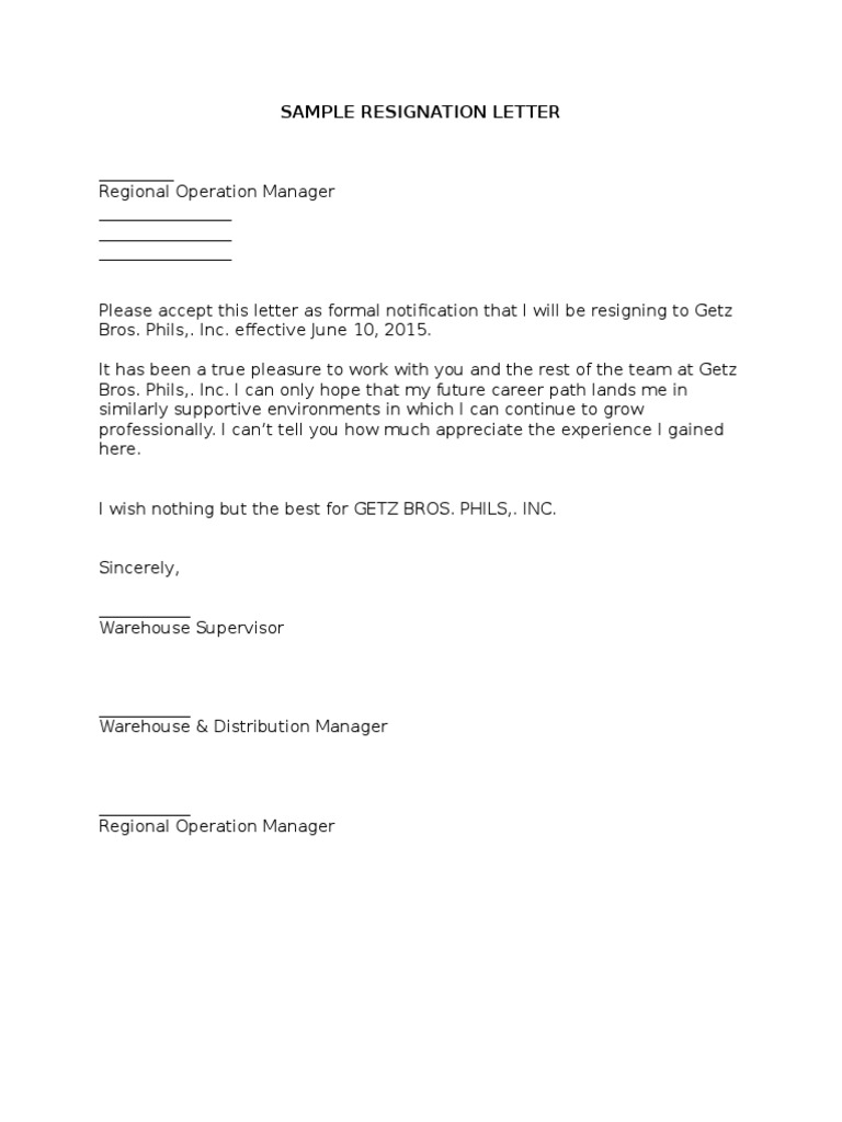 Sample Resignation Letter | PDF