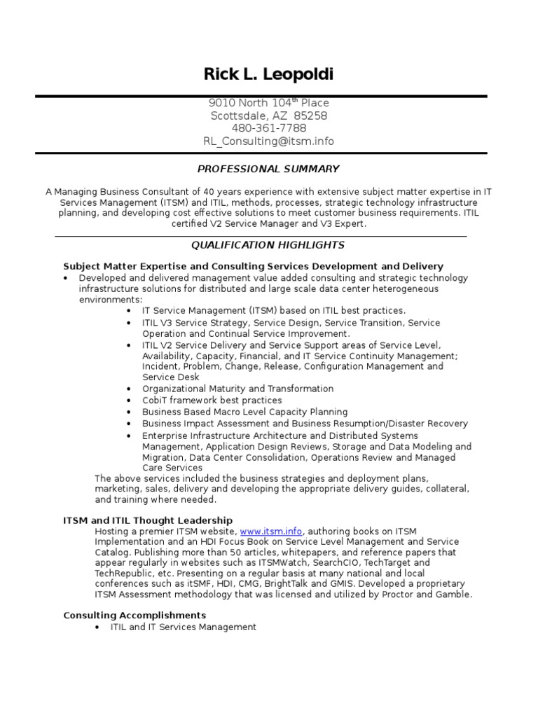 RL Resume | Download Free PDF | Itil | It Service Management