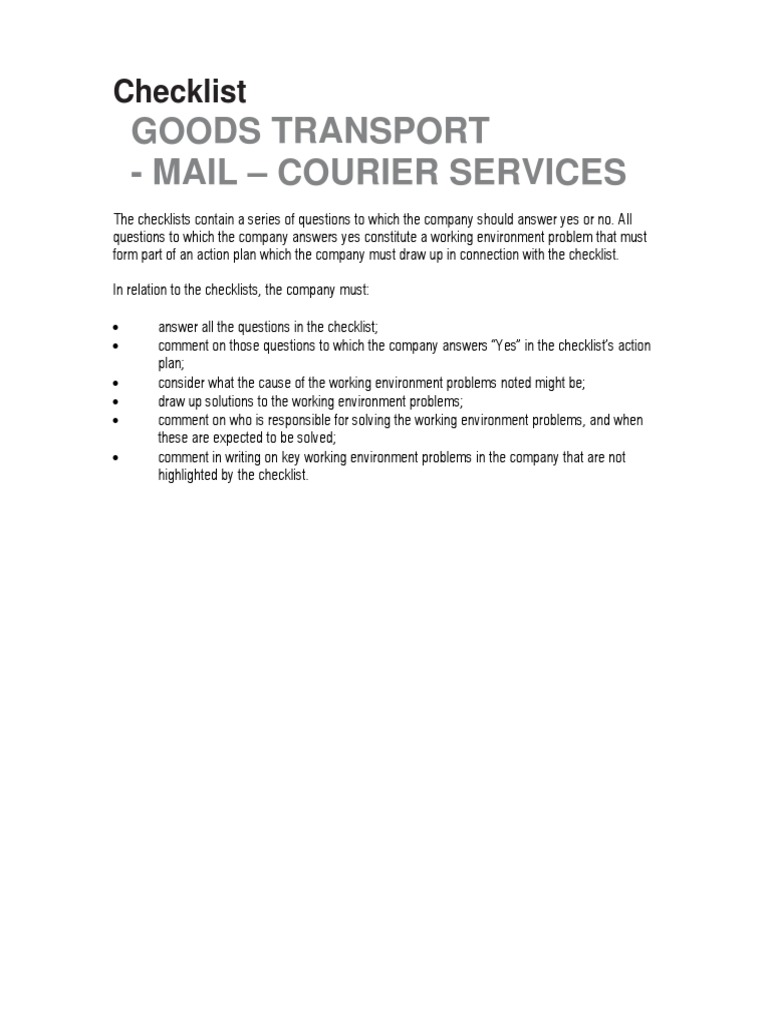 Checklist Good Transport Mail Courier Service | PDF | Working Time ...