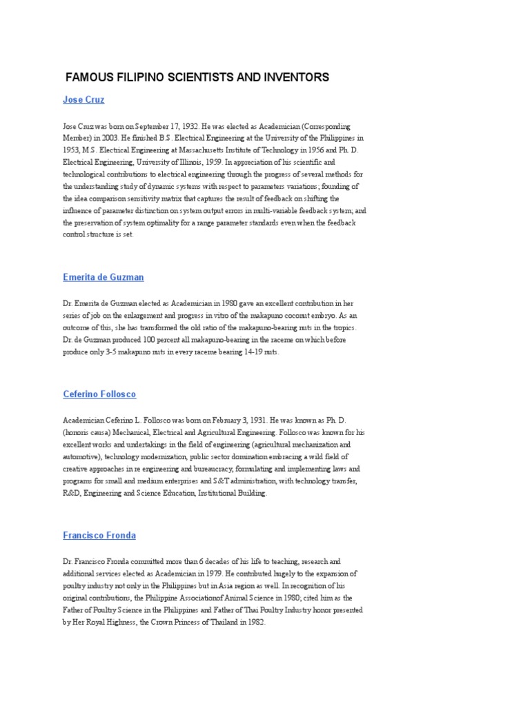 Famous Filipino Scientists and Inventors | Scientist | Engineering