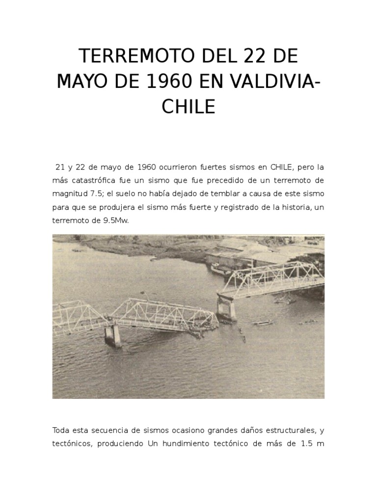 Terremoto Del 22 de Mayo de 1960 en Valdivia | PDF | Temblores | Peligros geológicos