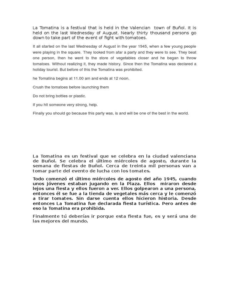 La Tomatina: Festival de Tomates en Buñol | PDF