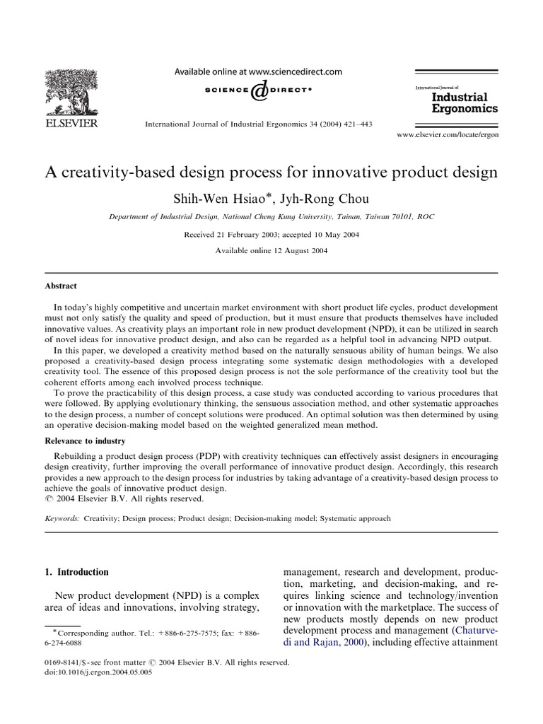 A Creativity Based Design Process For Innovative Product Design | PDF ...