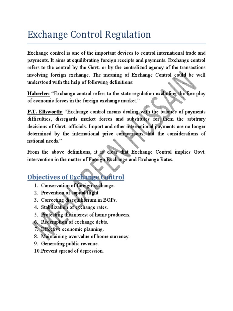 Exchange Control Regulation | PDF | Fixed Exchange Rate System ...