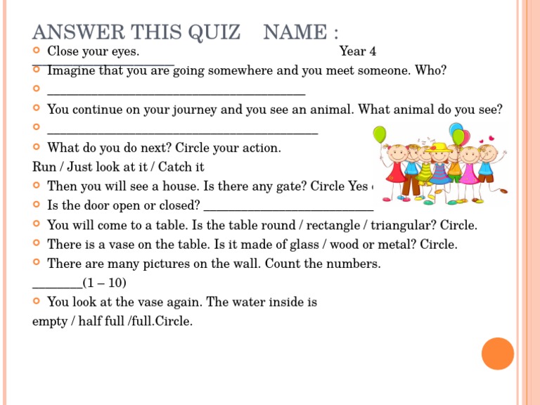 Imagination Quiz for Year 4 Students | PDF | Language Arts & Discipline ...