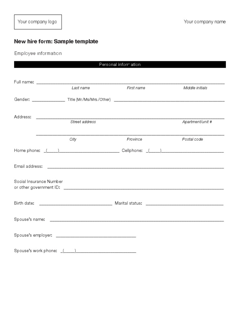 New Hire Form Sample Template | PDF | Employment | Pension