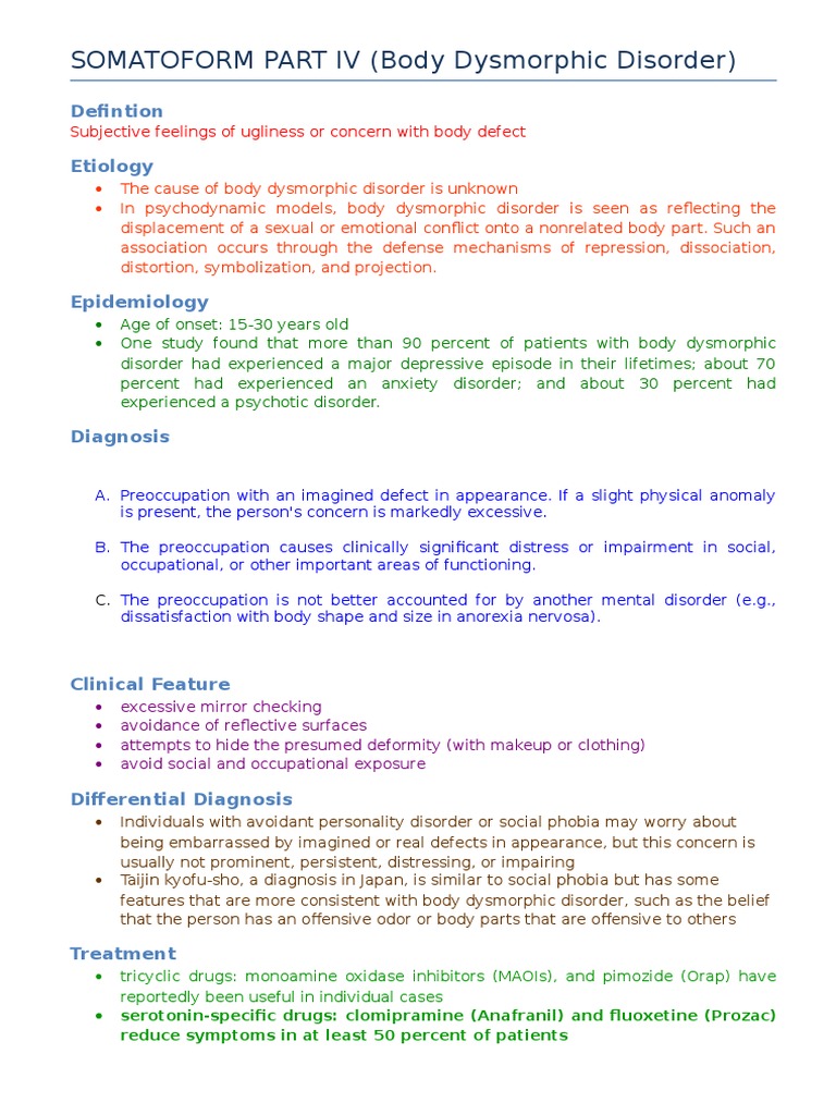 Body Dysmorphic Disorder Overview | PDF