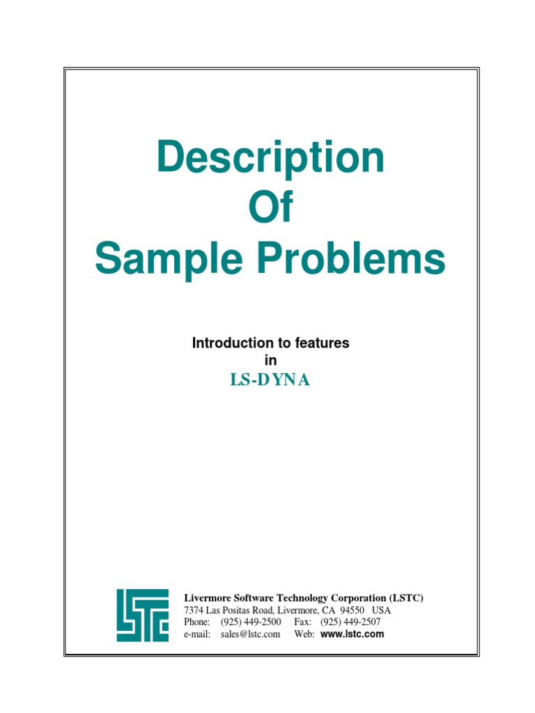 Description of Sample Problems: Ls-Dyna | PDF | Deformation (Engineering) | Bending