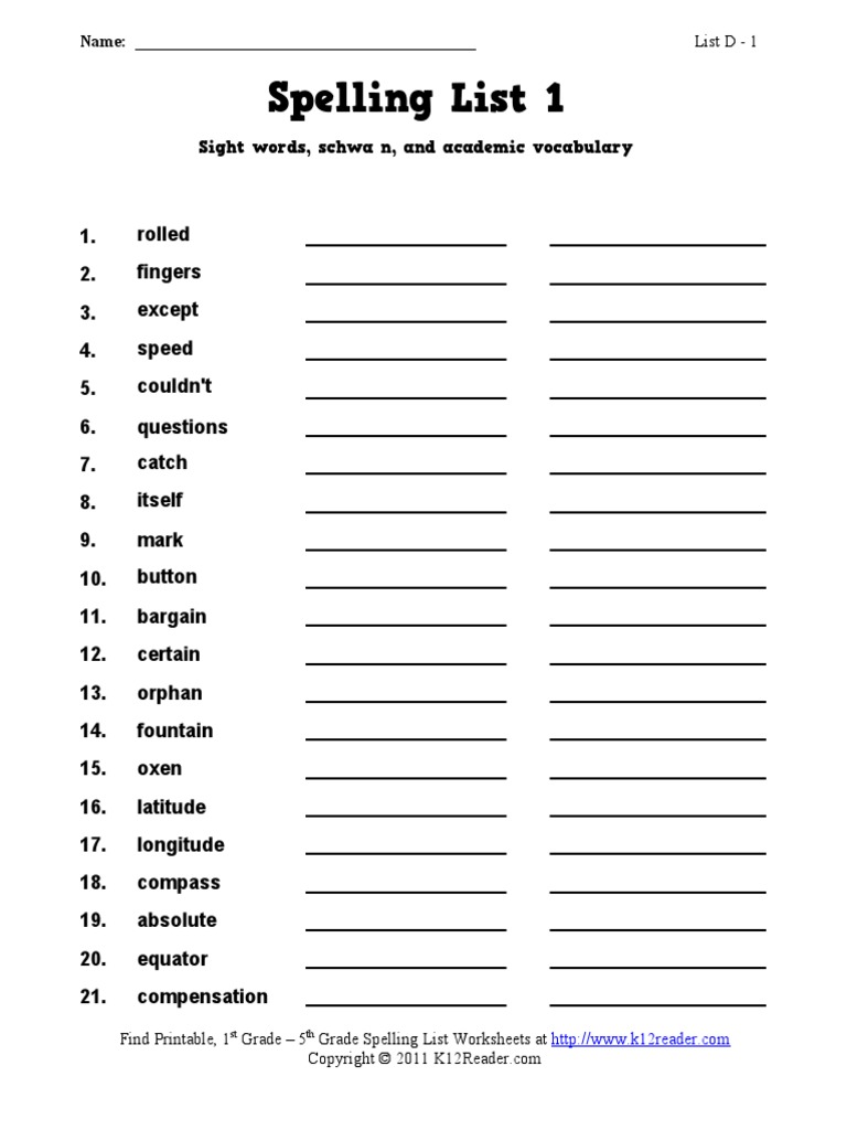 Spelling List | PDF | Foreign Language Studies