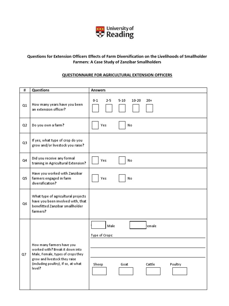 Agricultural Extension Survey Questionnaire | PDF