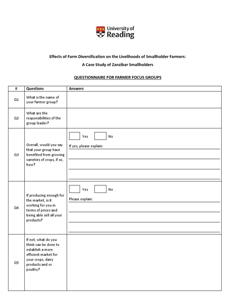Farmer Focus Group Questionnaire | PDF | Business | Self-Improvement