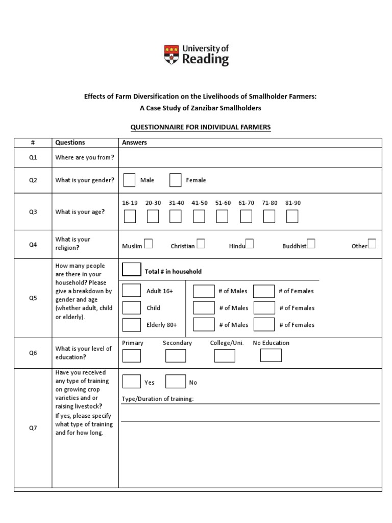 Questionnaire For Individual Farmers-Bmt 1 | PDF | Farms | Farmer