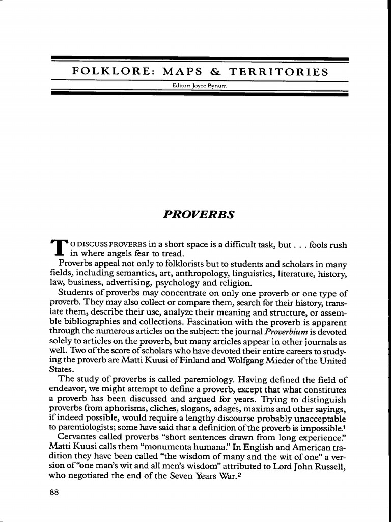 Proverbs (Excerpt From Folklore: Maps & Territories, Edited by Joyce ...
