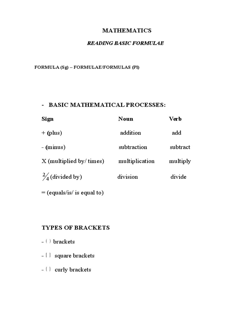 Basic Mathematical Formulas Guide | PDF | Language Arts & Discipline ...