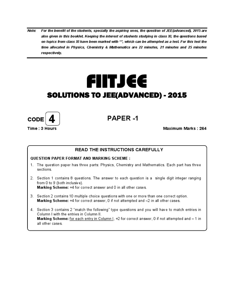 JEE (ADV) 2015 SOLUTION Paper 1 PDF | PDF | Lens (Optics) | Gases