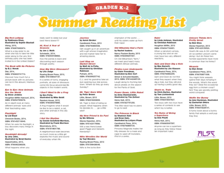 K-2 Summer Reading Book List | PDF | Leisure | Books