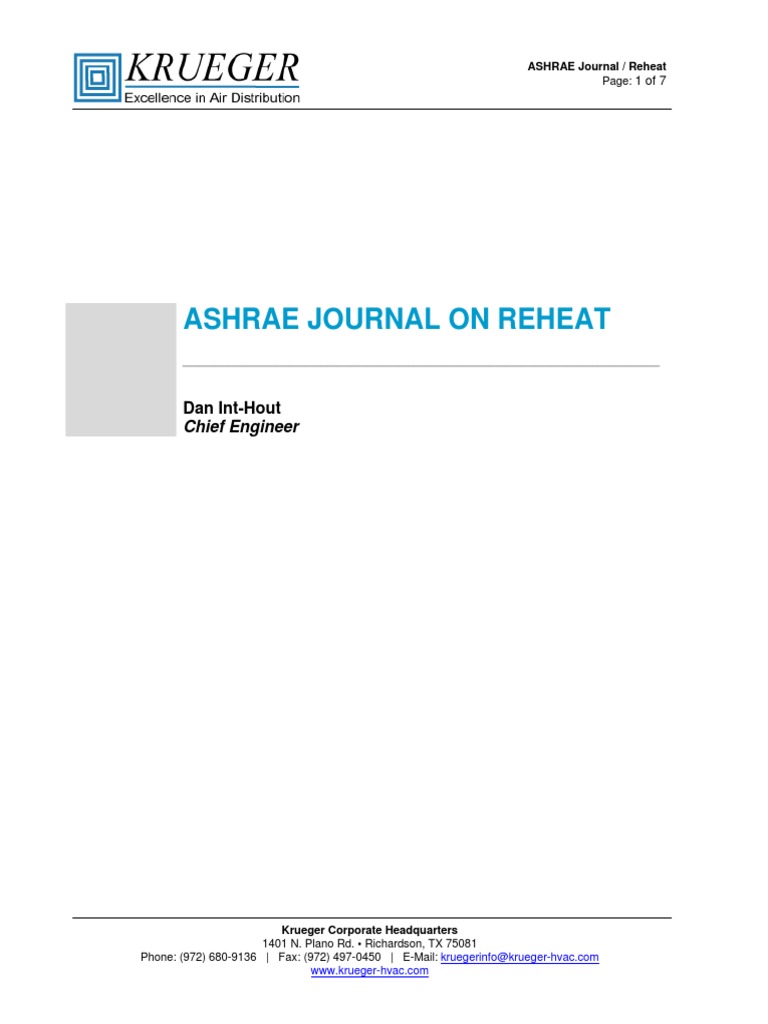 Ashrae Journal On Reheat: Dan Int-Hout | PDF | Hvac | Ventilation ...