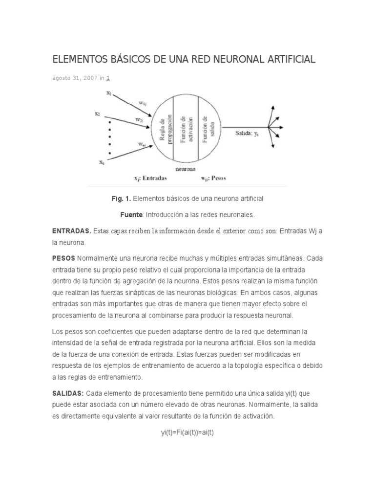 Elementos de Redes Neuronales Artificiales | PDF | Red neuronal ...