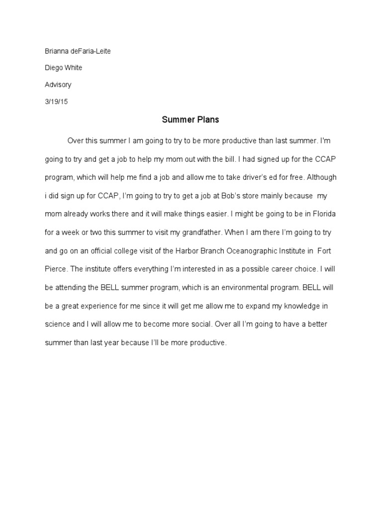 Summer Plans for Productivity and Growth | PDF