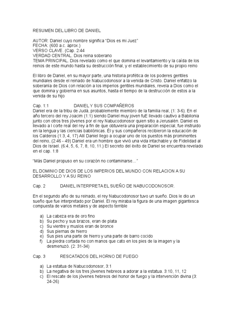 Resumen Del Libro De Daniel Pdf Daniel Figura Bíblica Libro De