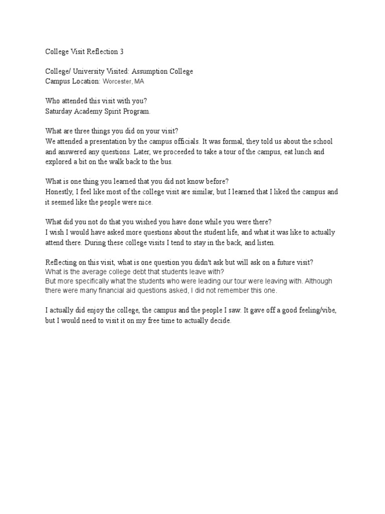 Assumption College Visit Reflection | PDF