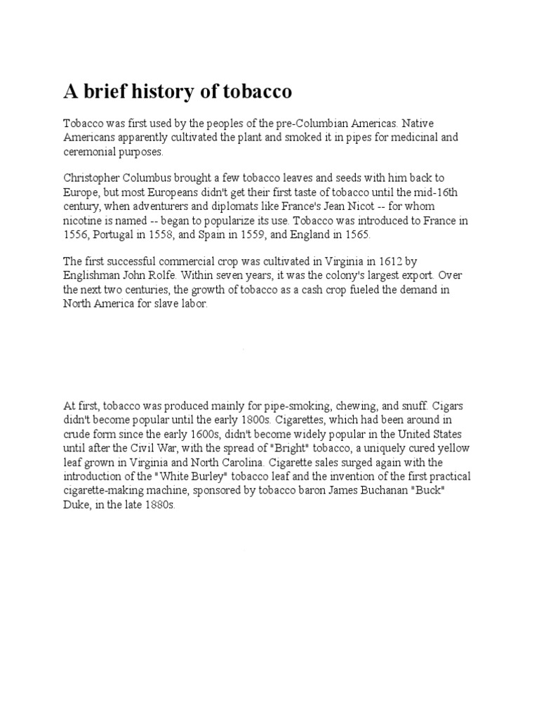 A Brief History of Tobacco | PDF | Tobacco Smoking | Addiction