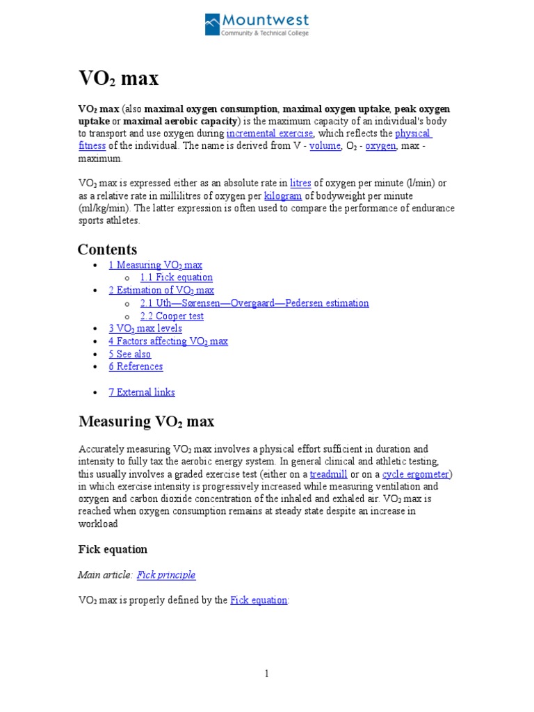 Vo2 Max | PDF | Sports Science | Physical Exercise
