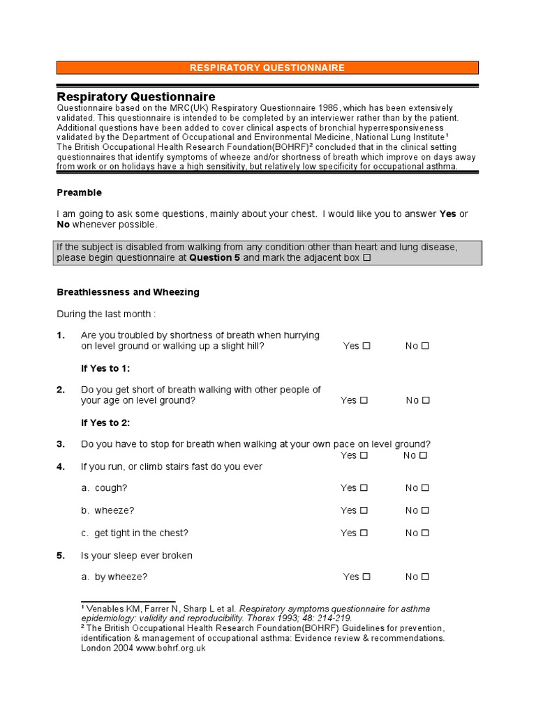 Occupational Respiratory Questionnaire | PDF | Chronic Obstructive ...
