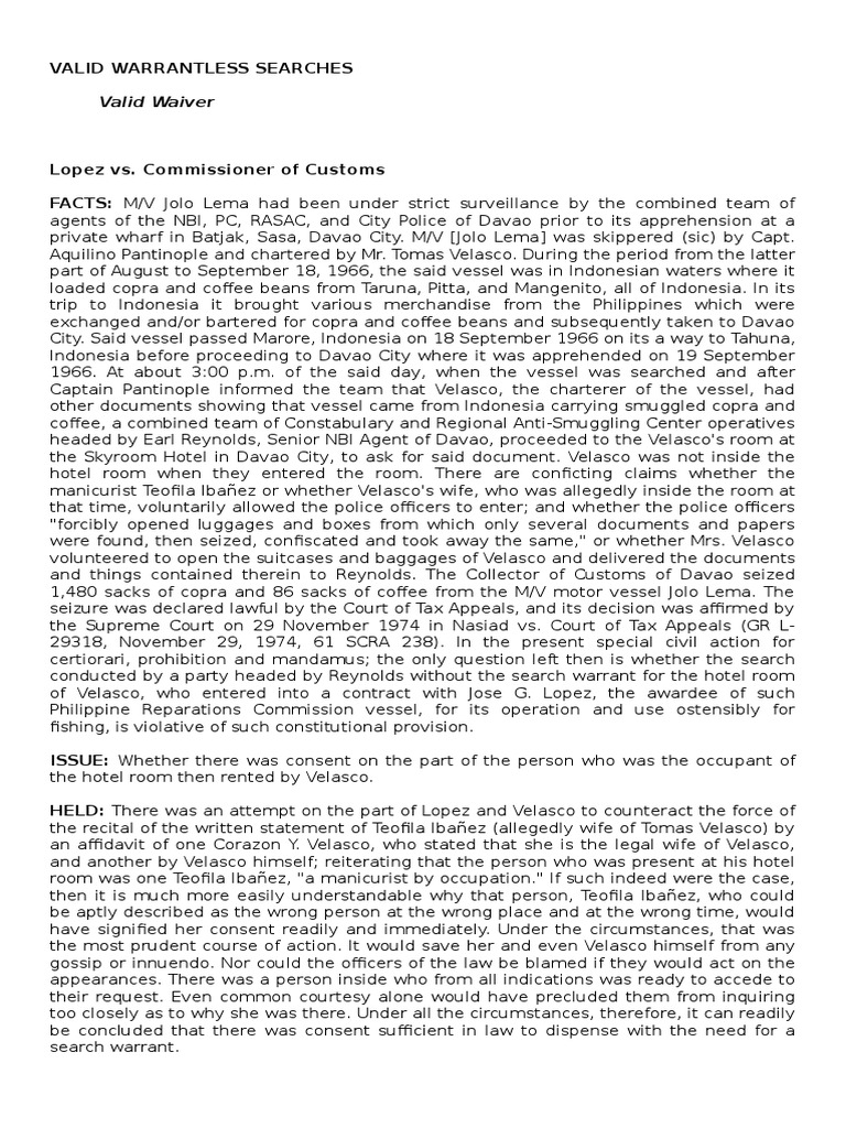 Valid Warrantless Arrest | Search And Seizure | Search Warrant