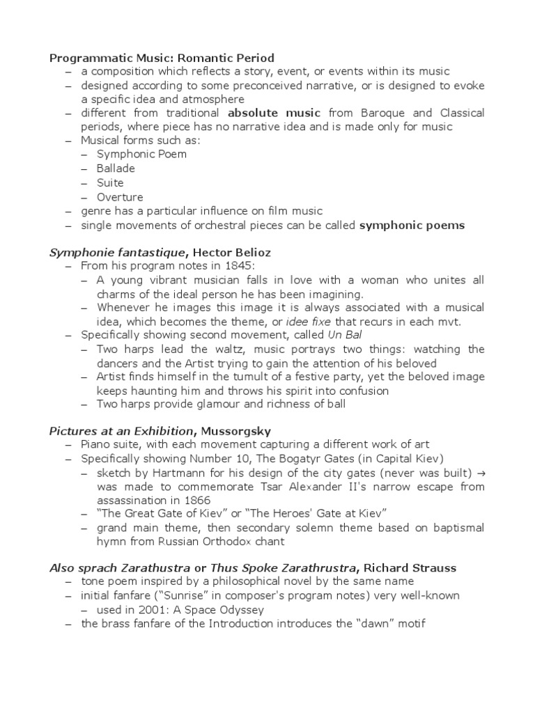 Notes On Programmatic Music | PDF | Entertainment | Performing Arts