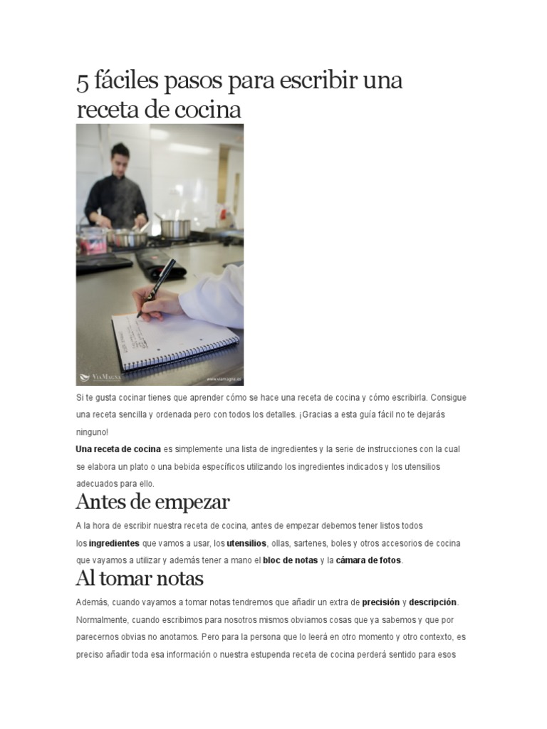 pasos de una receta de cocina