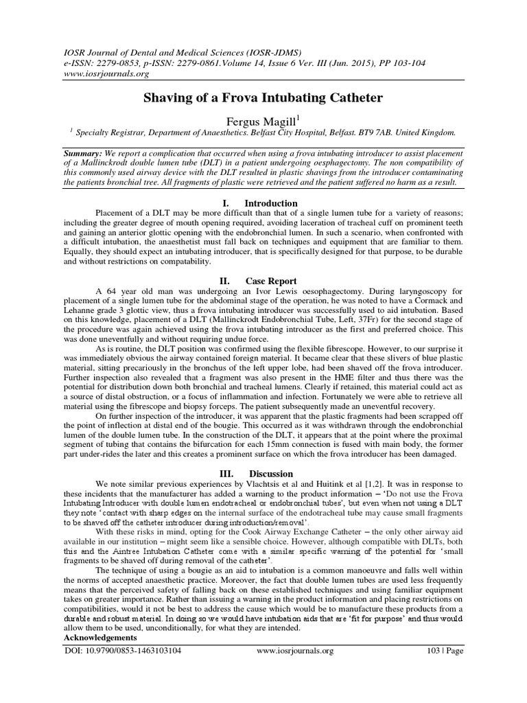 Shaving of A Frova Intubating Catheter | PDF | Medical Specialties ...