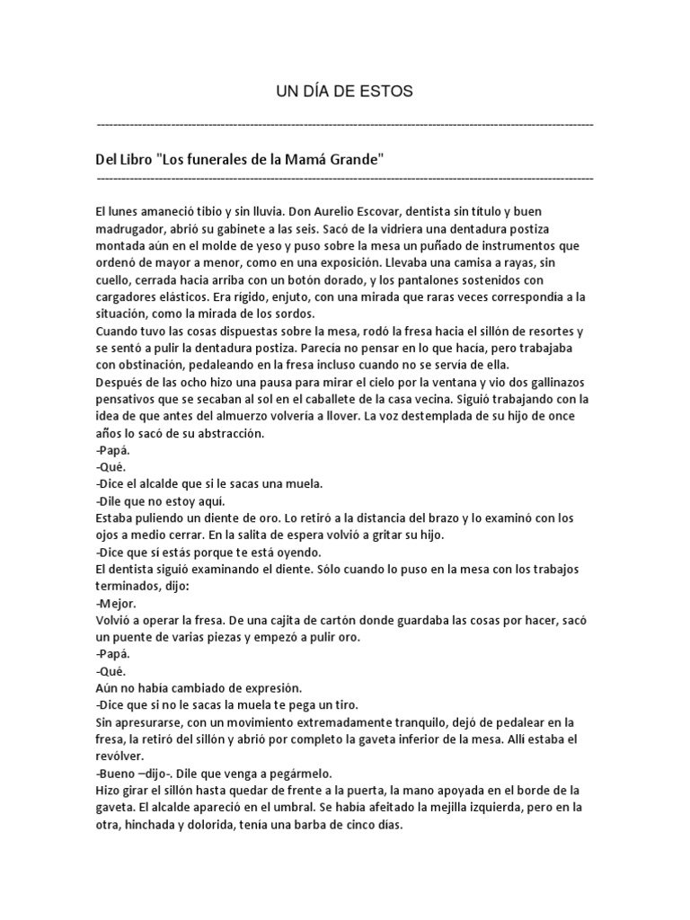 Un día de estos: Cuento de García Márquez | PDF | Naturaleza