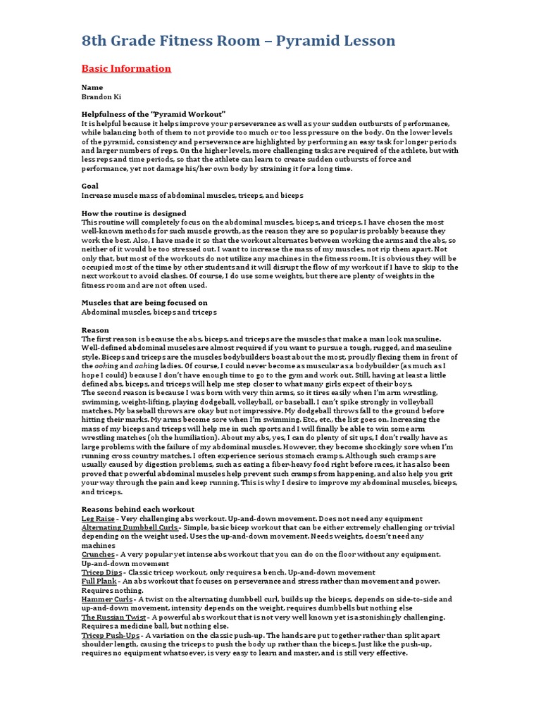 8th Grade Pyramid Workout Guide | PDF | Elbow | Arm