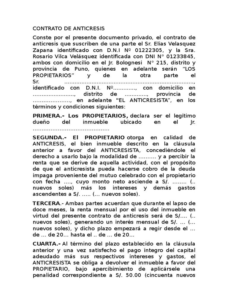 Contrato de Anticresis | PDF | Propiedad | Pagos