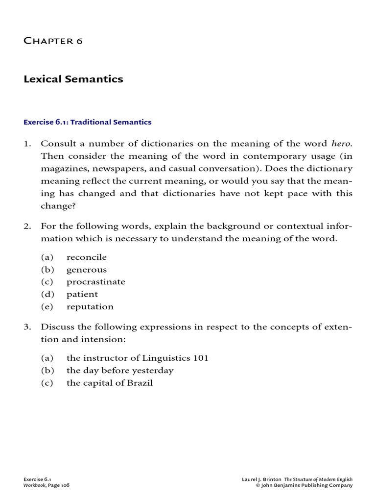 Exercises On Semantics | PDF | Semantics | Lexical Semantics