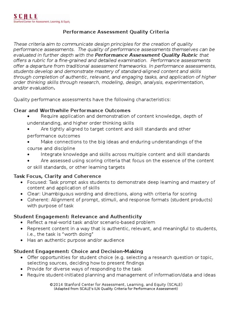 Scale Performance Assessment Quality Criteria | PDF | Educational ...