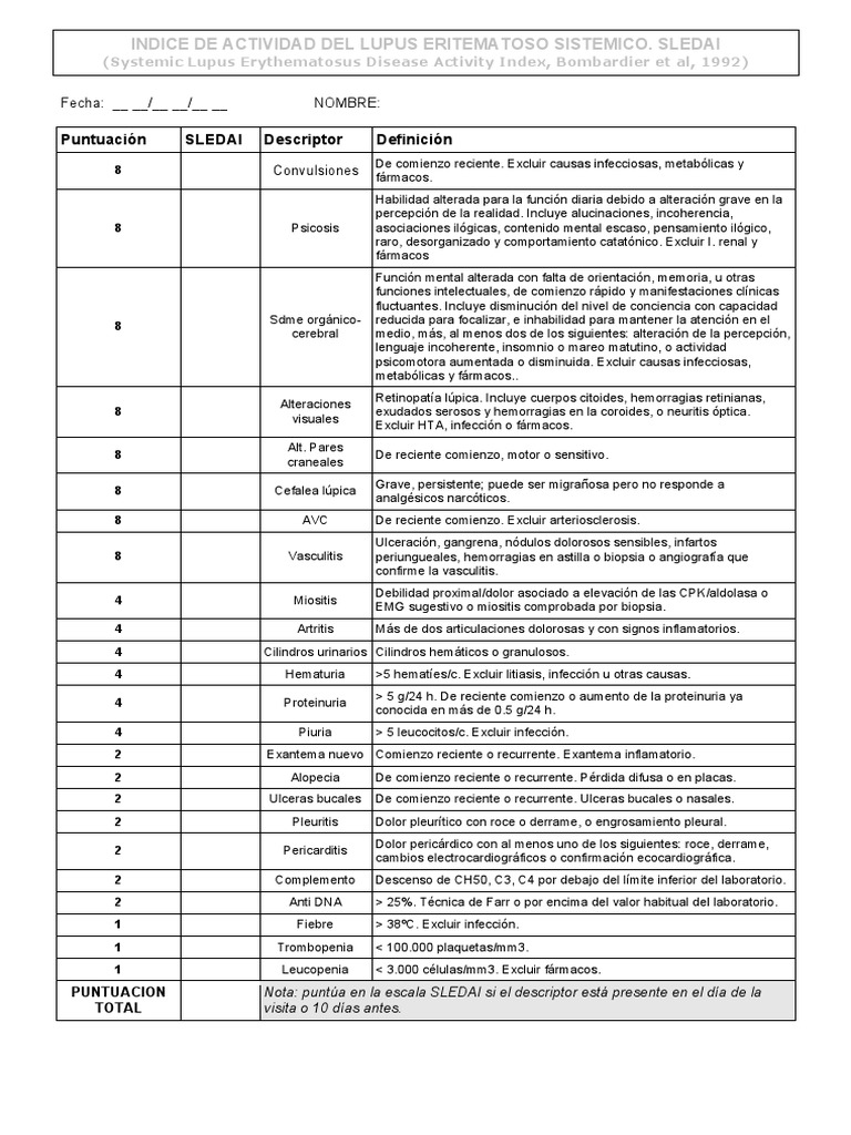 Índice de Actividad SLEDAI en Lupus | PDF | Especialidades Medicas ...