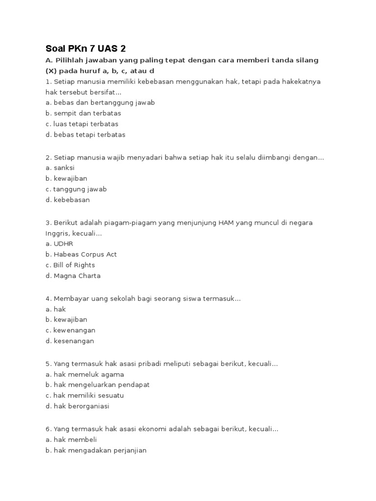 Soal PKN 7 UAS | PDF