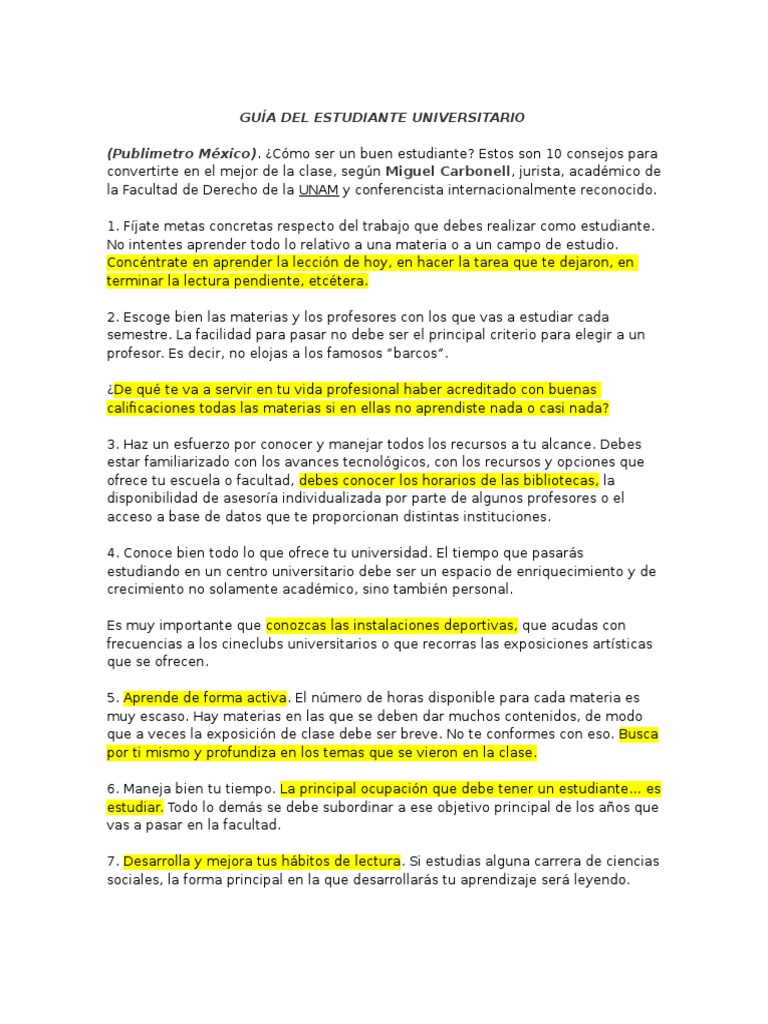 Guía Del Estudiante Universitario | PDF