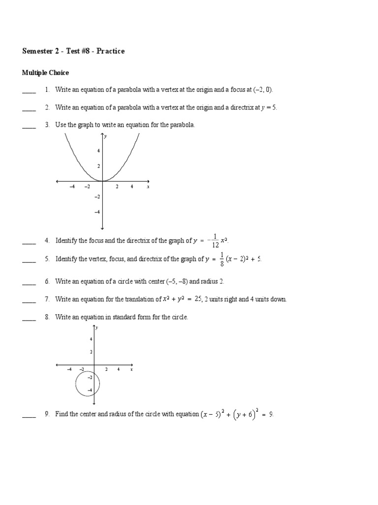 Semester 2 - Test #8 - Practice: Multiple Choice | PDF | Ellipse | Manifold