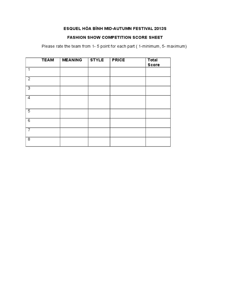 Esquel Hòa Bình Fashion Show Scores | PDF