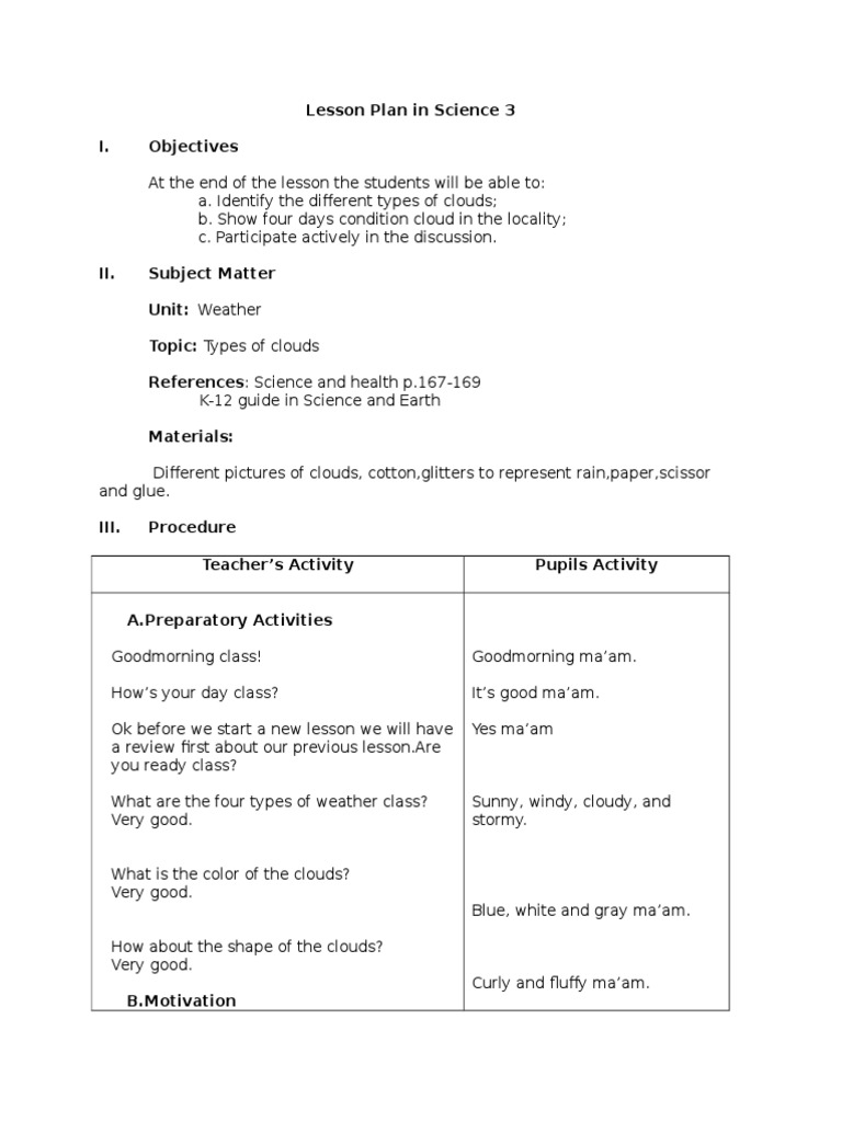 Lesson Plan in Science 3 | PDF | Cloud | Meteorological Phenomena