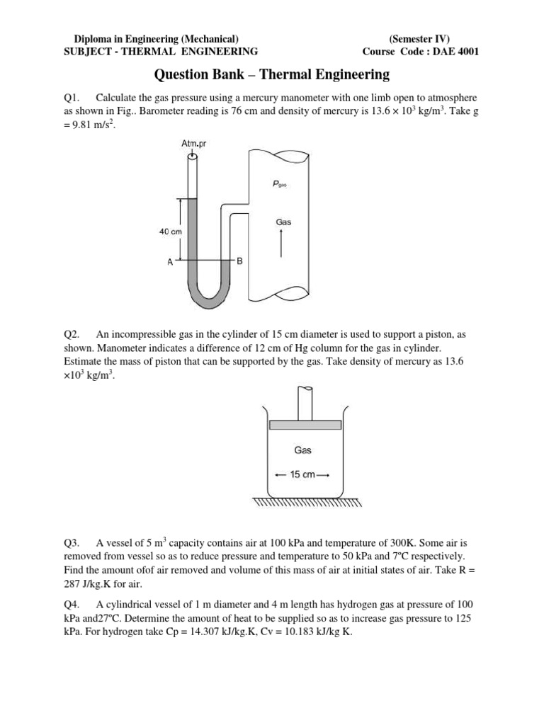 Question Bank Thermal Engineering UPDATED | PDF | Heat | Gas Compressor