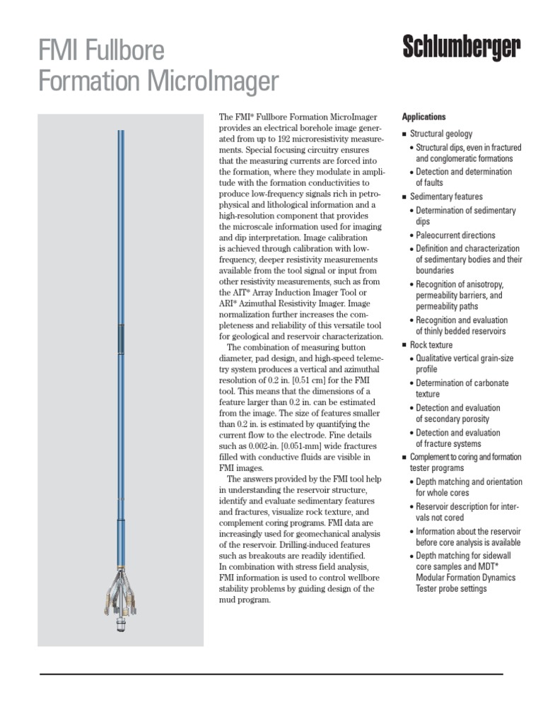 Fmi Fullbore Formation Microimager: Applications | PDF | Electrical ...
