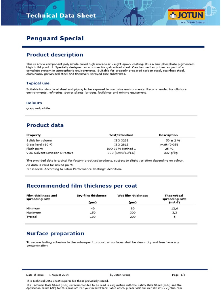 Penguard Special: Technical Data Sheet | PDF | Epoxy | Abrasive